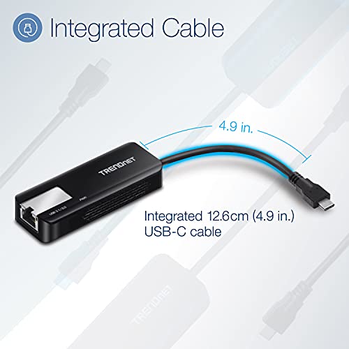 TRENDnet USB-C 3.1 to 5GBASE-T Ethernet Adapter, 2.5GBASE-T RJ-45, Integrated 12.6cm (4.9 in) USB Type C Cable, Compatible with Cat5e Or Better Cabling, Windows Compatible, Black, TUC-ET5G