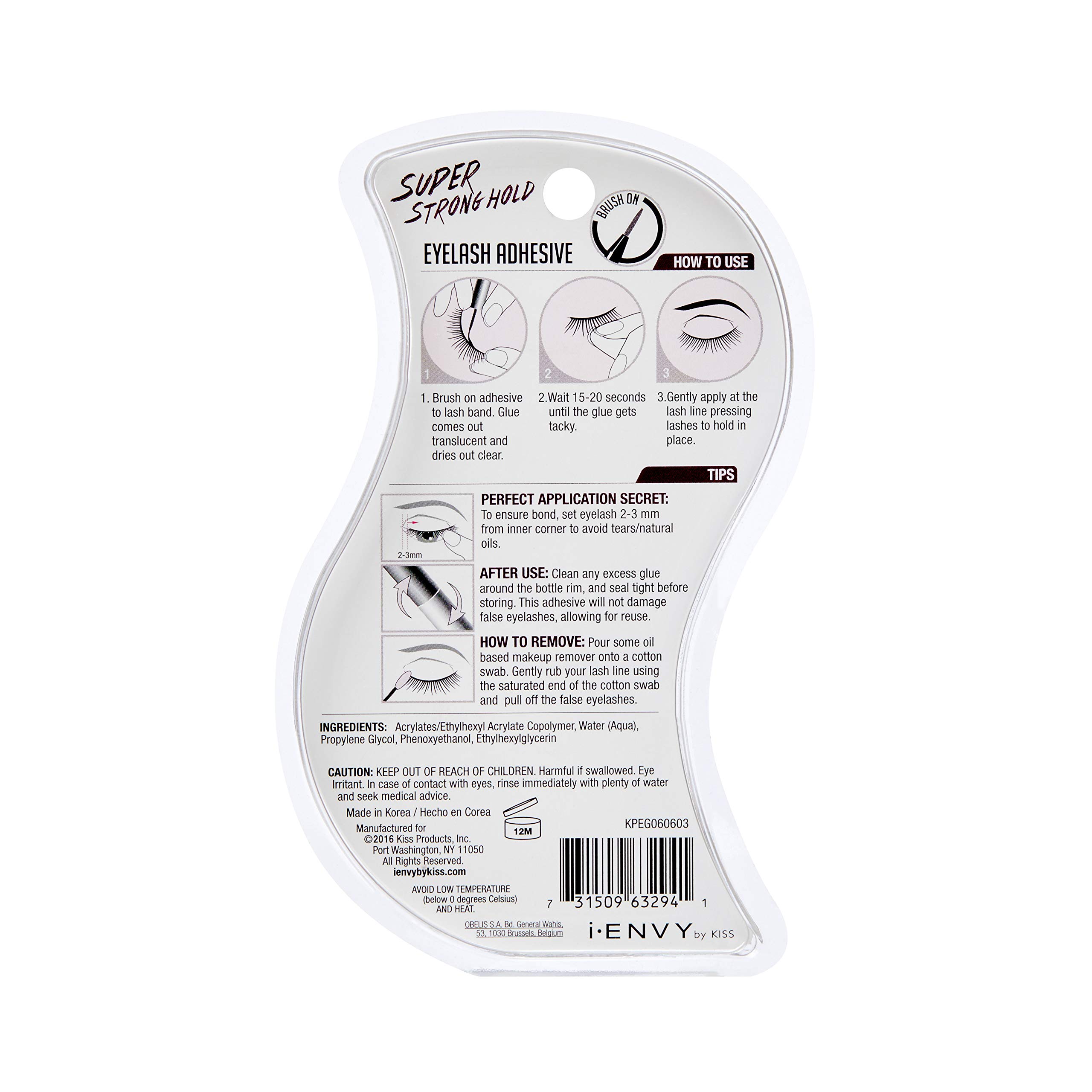 i-ENVY By KISS Super Strong Hold Eyelash Adhesive, Waterproof Long-Lasting Strip Lash Glue, Natural-Looking Allergy & Latex Free with Brush Applicator (Clear, 3 PACK)