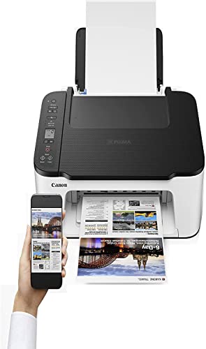 Canon PIXMA TS3 Series Color Inkjet Printer, All-in-One Wireless Print Copy Scan, Mobile Printing, 4800 x 1200 dpi, 1.5'' LCD, with MTC Printer Cable White