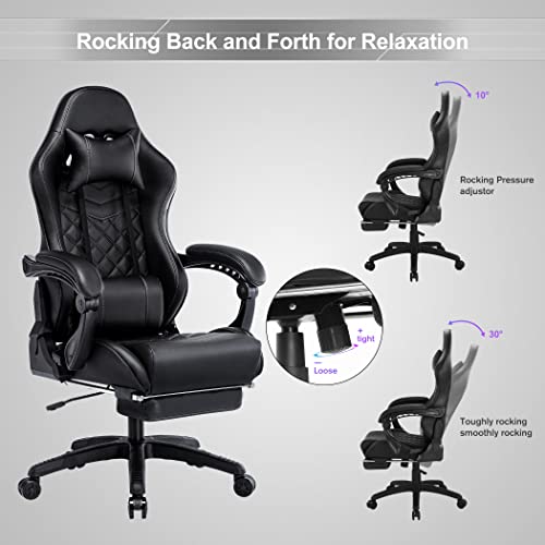 Blue Whale Massage Gaming Chair for Adults, 350LBS Office Chair with Retractable Footrest, Adjustable Armrest, Classic PU Leather Big and Tall Ergonomic Computer Chair