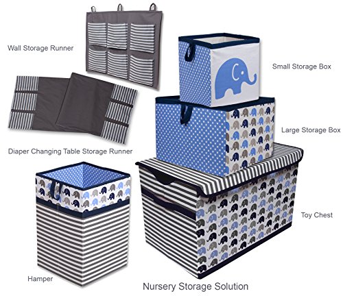 Bacati Collapsible Storage Hamper, Elephants, Blue/Grey, One Size
