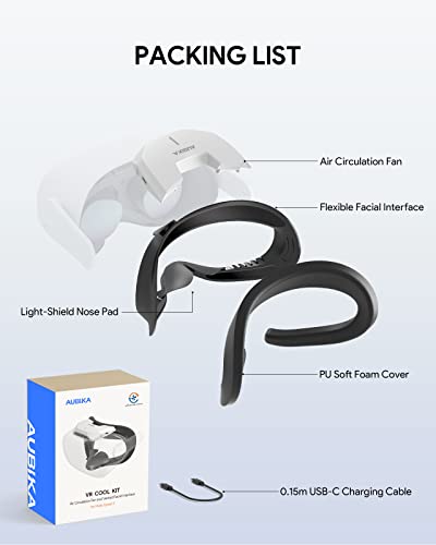 AUBIKA Cooling Fan + Removable Face Pad for Meta/Oculus Quest 2 Accessories, Facial Interface with Soft Sweatproof PU Cover, Air Circulation to Anti Fogging and Reduce Facial Stuffiness