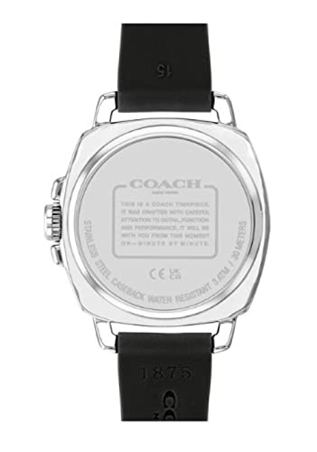 COACH Boyfriend 14503877 Silver Logo Dial Black Silicone Band Women's 34mm Watch