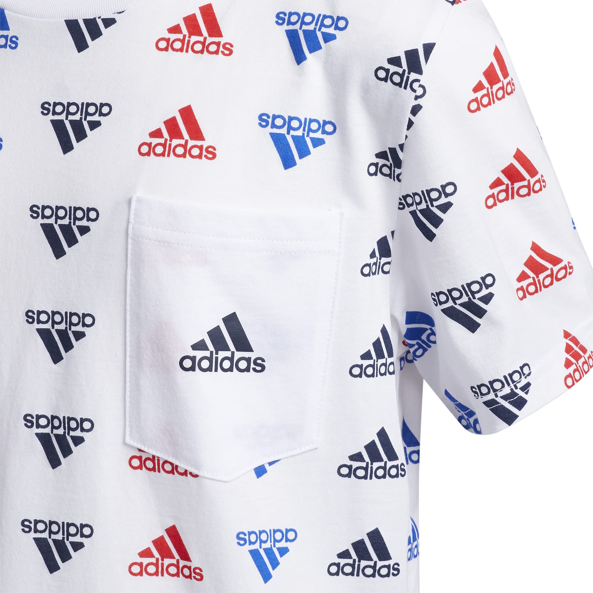 adidas Boys' Brand Love Printed T-Shirt (as1, Alpha, l, Regular, White/Vivid Red/Blue)
