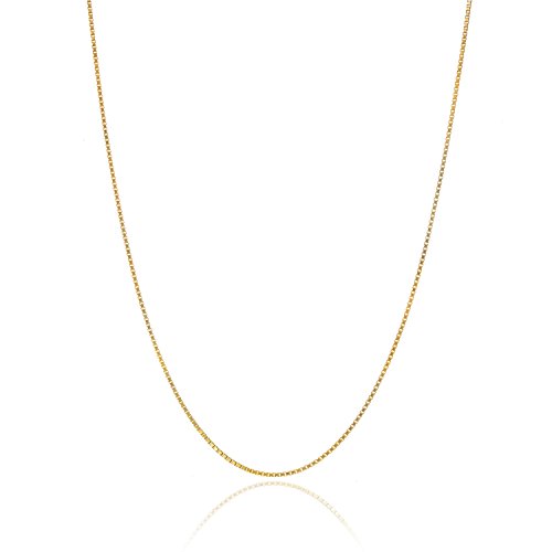Bling For Your Buck Womens 18K Yellow Gold Plated Sliver 0.8mm Thin Italian Box Chain Necklace, 20"