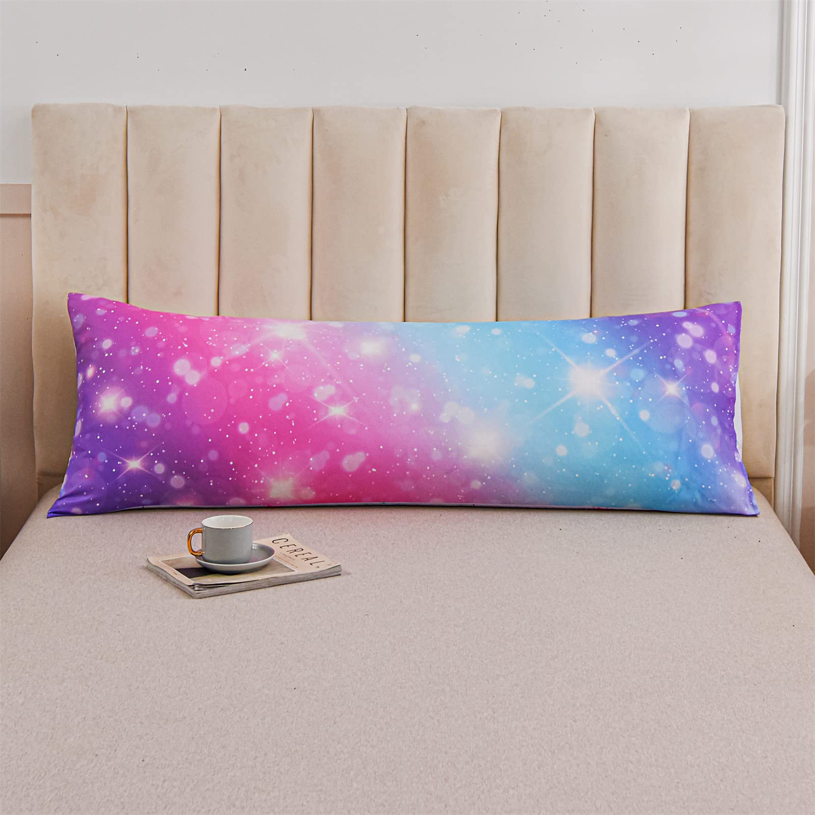 A Nice Night Gradient Glitter,Rainbow Galaxy Body Pillow Cover Pillowcase with Envelope Closure for Kids Adults,BluePurple