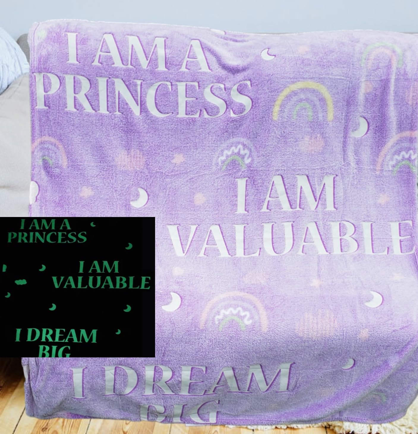 Glow in The Dark Blankets for Girls - Soft Plush Blanket w- Words of Affirmation Kids Blanket for Girls Ages 5-16 to Promote Joy - Ideal for Girls - 50" x 60"