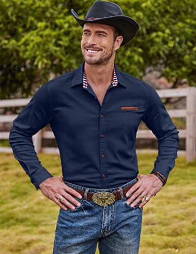Coofandy Men's Casual Dress Shirt Button Down Shirts, Type 01 - Dark Blue, Medium