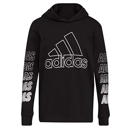 adidas Boys' Long Sleeve Cotton BoS Logo Hooded T-Shirt, Black, Large (14/16)