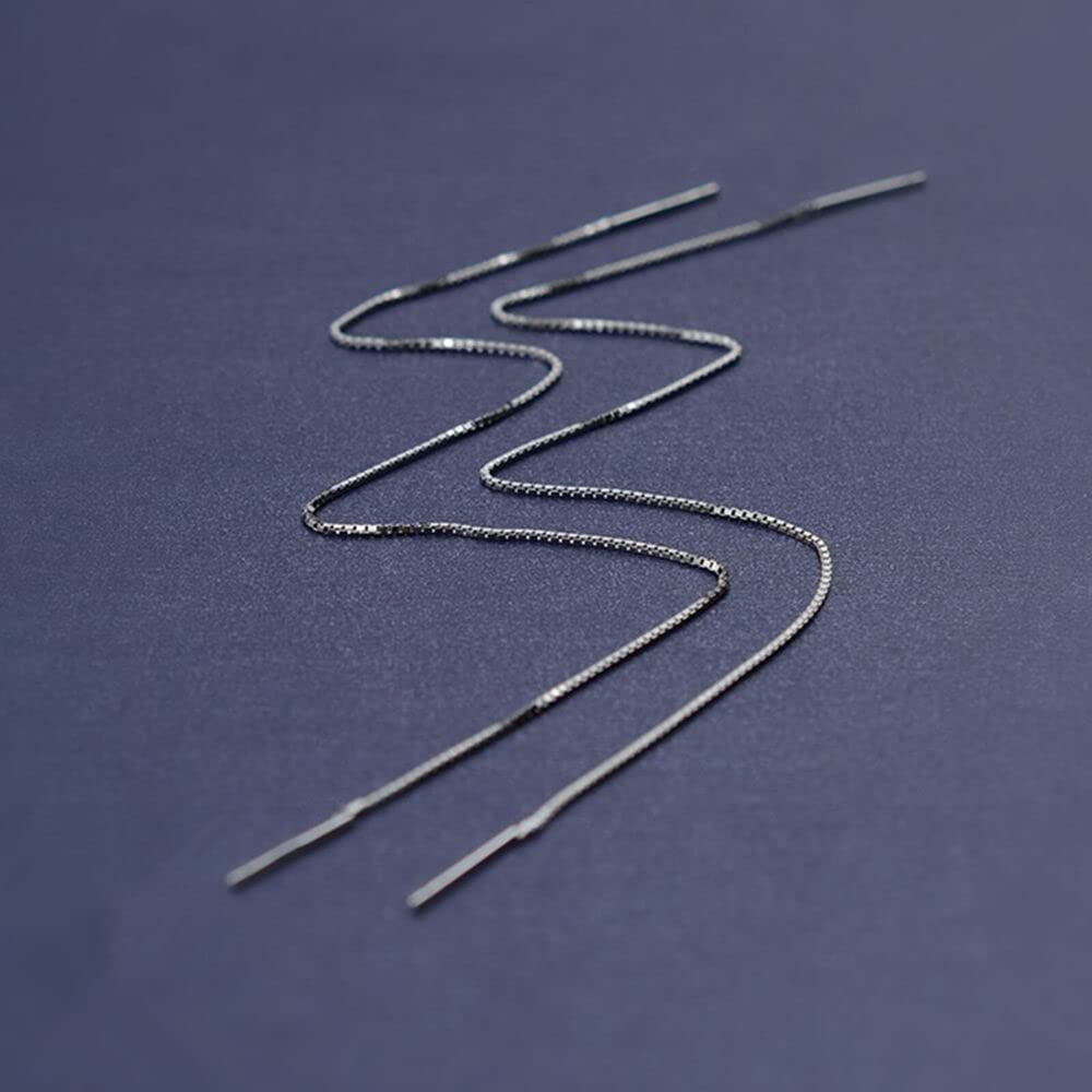 A Pair 925 Sterling Silver Tassel Threader Drop Earrings Long Chain Ear Line