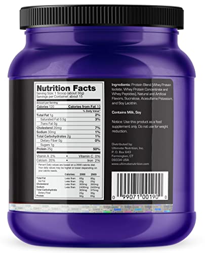 Ultimate Nutrition Prostar Whey Protein Powder, Low Carb Protein Shake with Bcaas, Blend of Whey Protein Isolate Concentrate and Peptides, 25 Grams of Protein, Keto Friendly, 1 Pound, Vanilla Crème