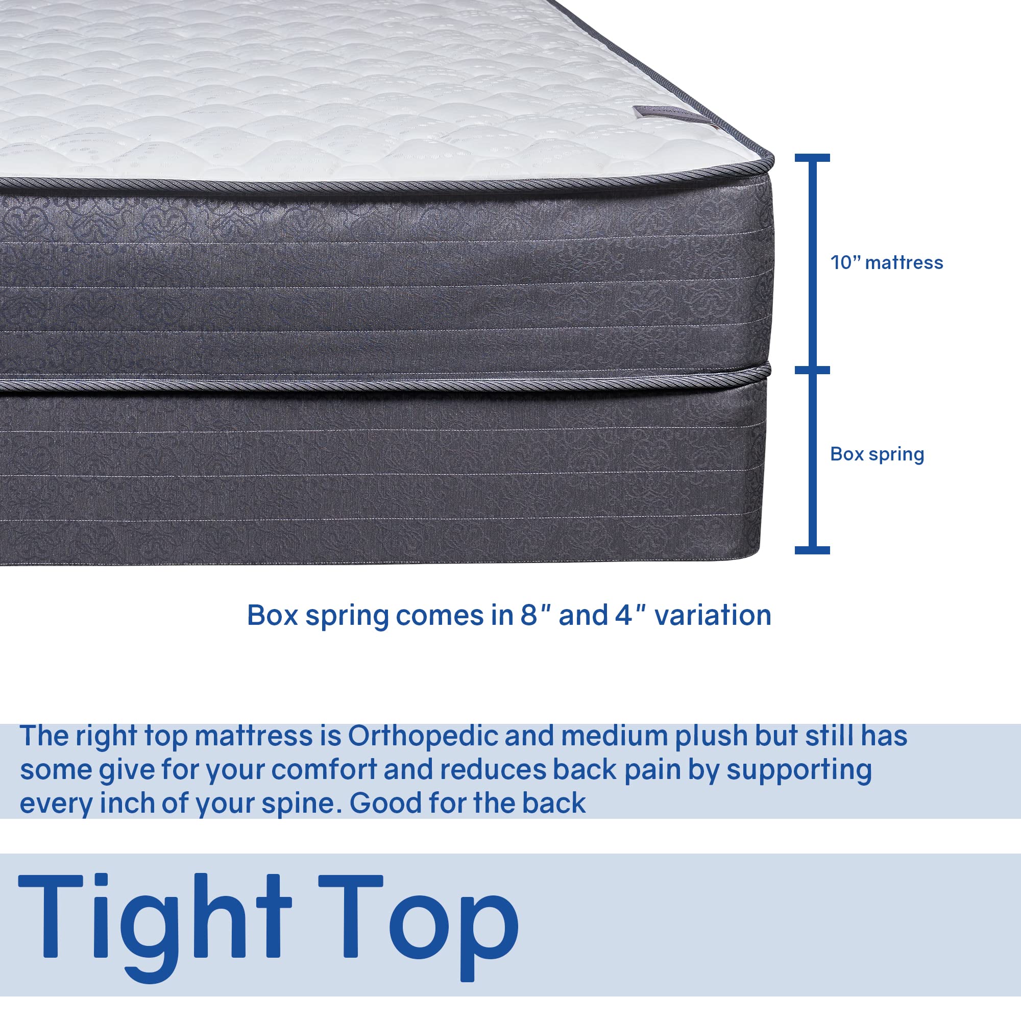 Greaton, 10-Inch Medium Plush Tight top Innerspring Mattress & 4" Wood Box Spring Set, Full XL