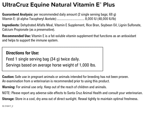 UltraCruz - sc-516417 Equine Natural Vitamin E Plus Supplement for Horses, 60 Single Servings, Pellet (30 Day Supply)