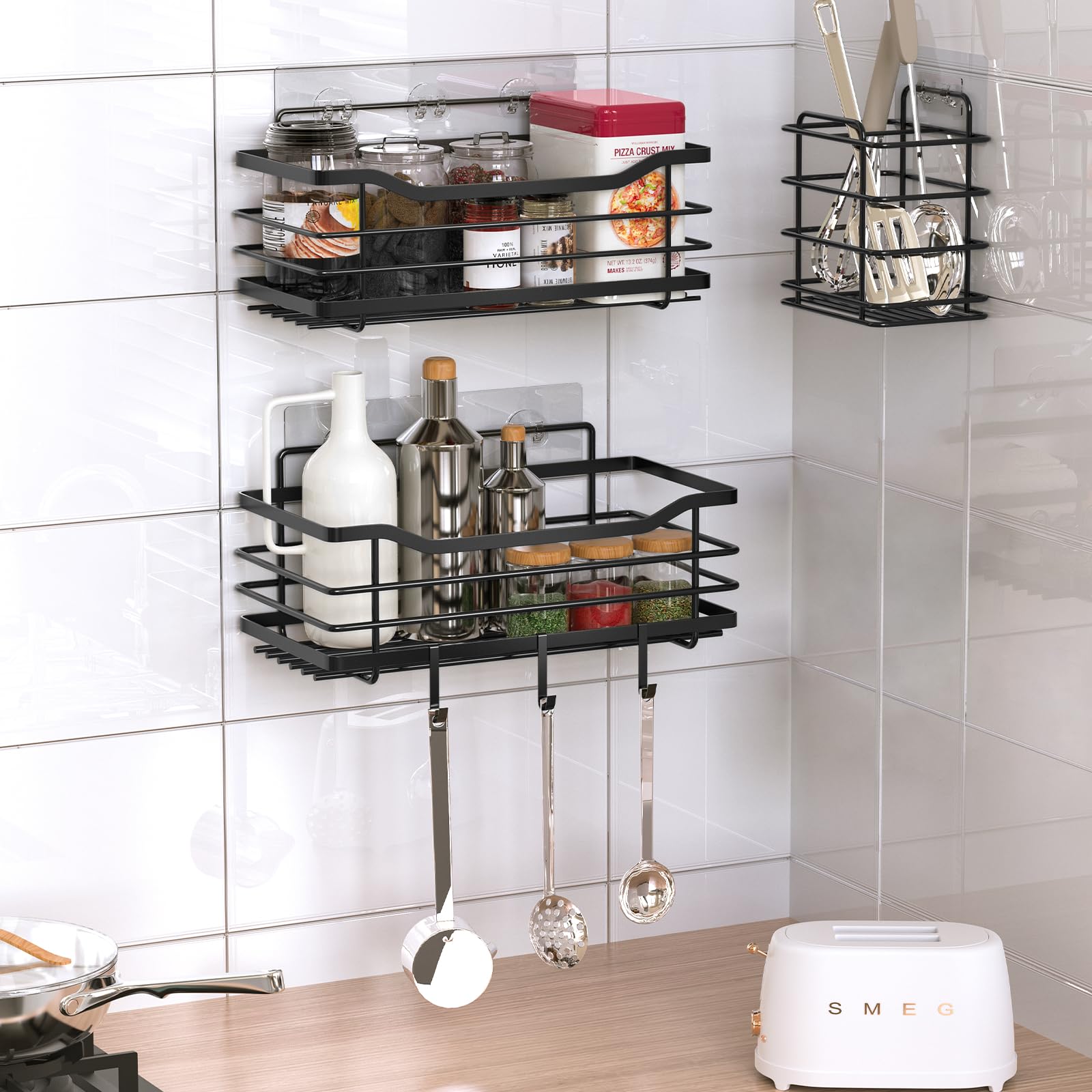 BCHWAY FAMILY Shower Caddy 5 Pack, Adhesive Shower Organizer for Bathroom Storage and Home Decor Kitchen No Drilling, Rustproof Stainless Steel Bathroom Organizer, Shower Shelves for Inside