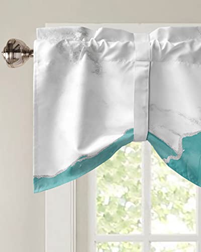 Funnywall88 Tie Up Curtain Valance for Living Room,Wild Marble Pattern Gold Teal White Ombre Valance for Kitchen Window Valance Adjustable Tie-up Valance 12 Inch Rod Pocket 1 Panel