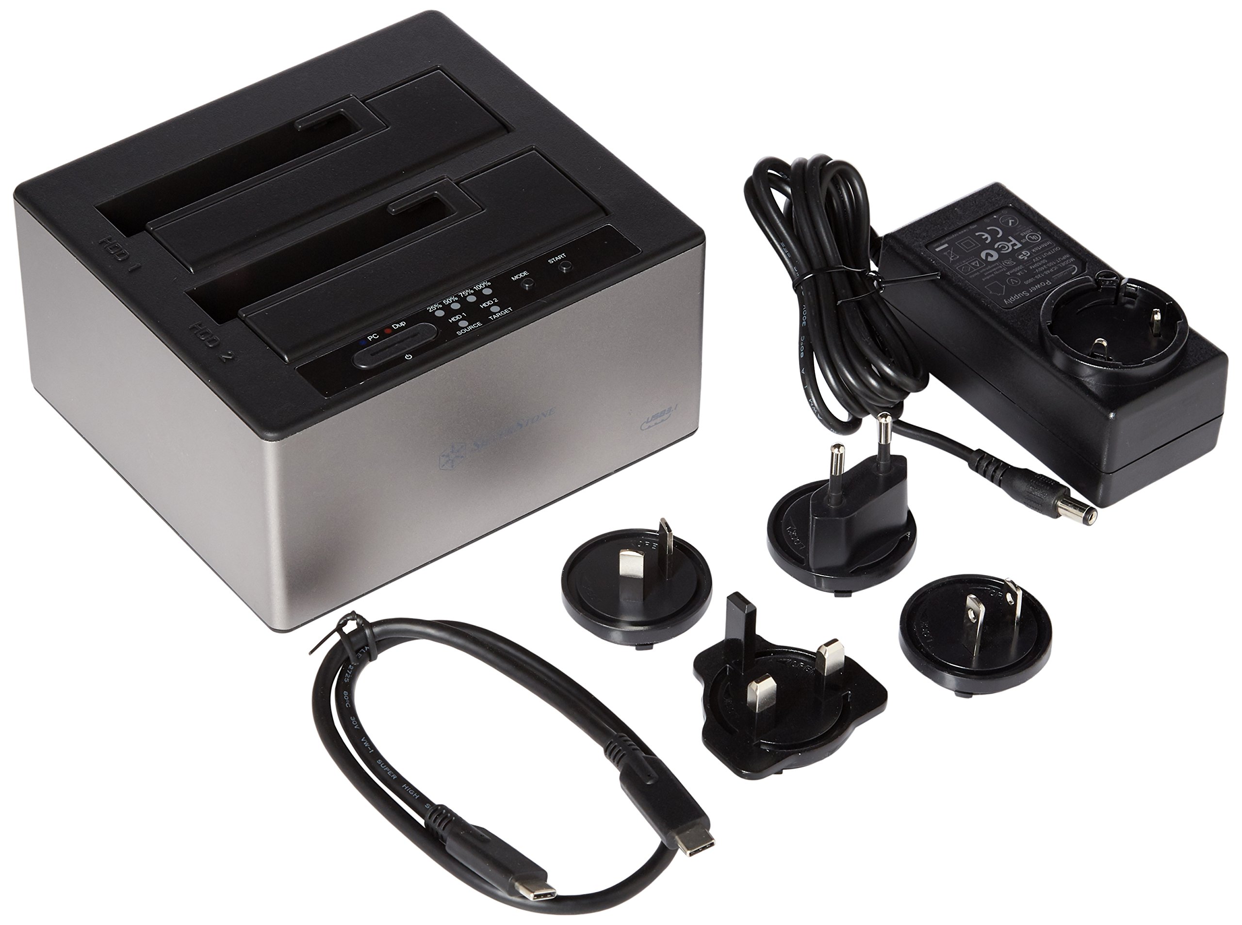 SilverStone Technology 3.5" and 2.5" External Hard Drive Dock with USB 3.1 Type- C Gen 2, Supports Offline Clone and JBOD modes with Hot-Swap TS12C