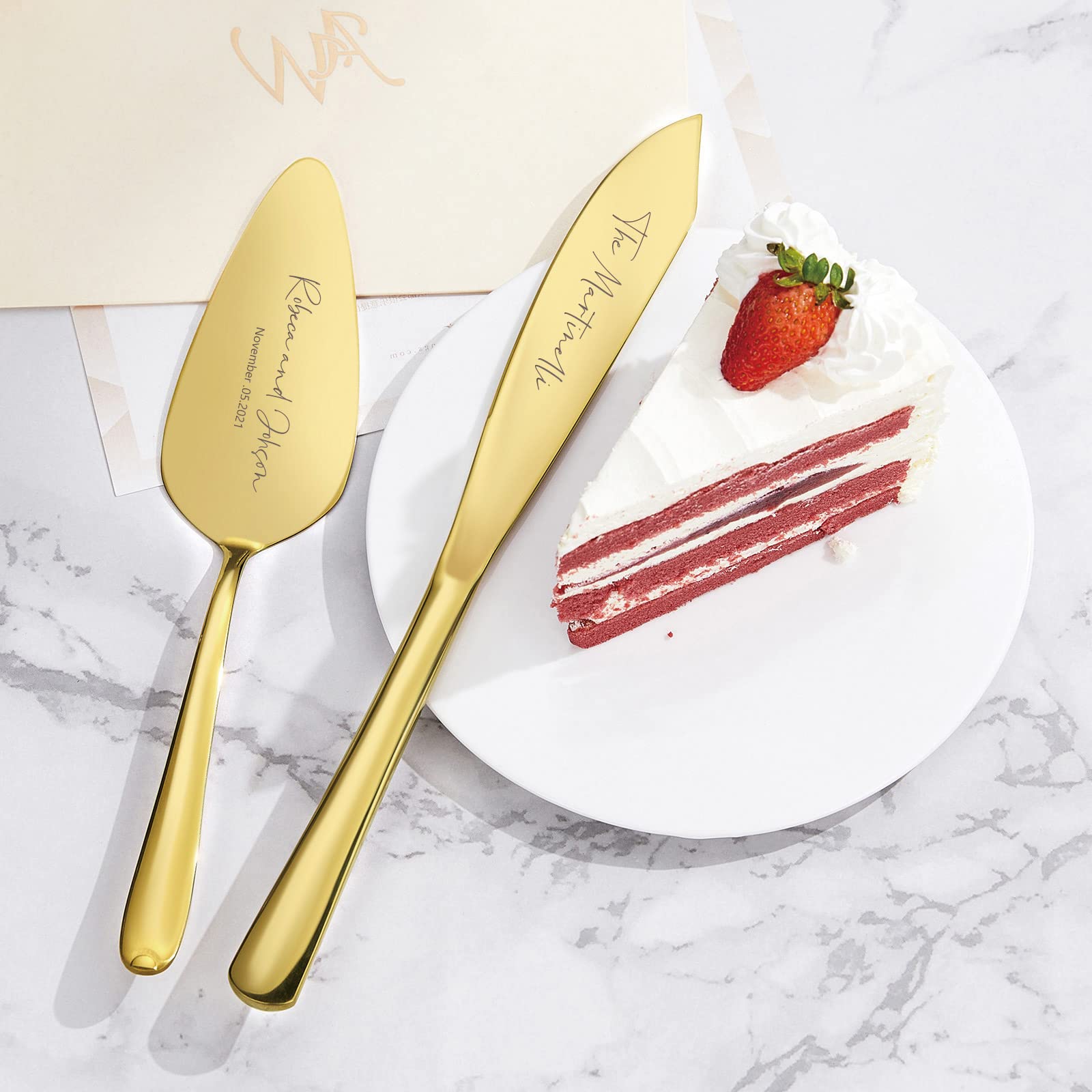 AW BRIDAL Personalized Wedding Cake Knife and Server Set, Gold Cake Cutting Set Gift for Wedding Bridal Shower Pie Sever Pizza Knife//DK2201CPP23//