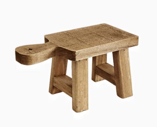 Farmhouse Wood Stool Pedestal Stand - Versatile Decorative Riser for Home and Kitchen, Perfect for Displaying Decorations or as a Candle Stand. Rough Wood Surface with Charm in Natural Brown