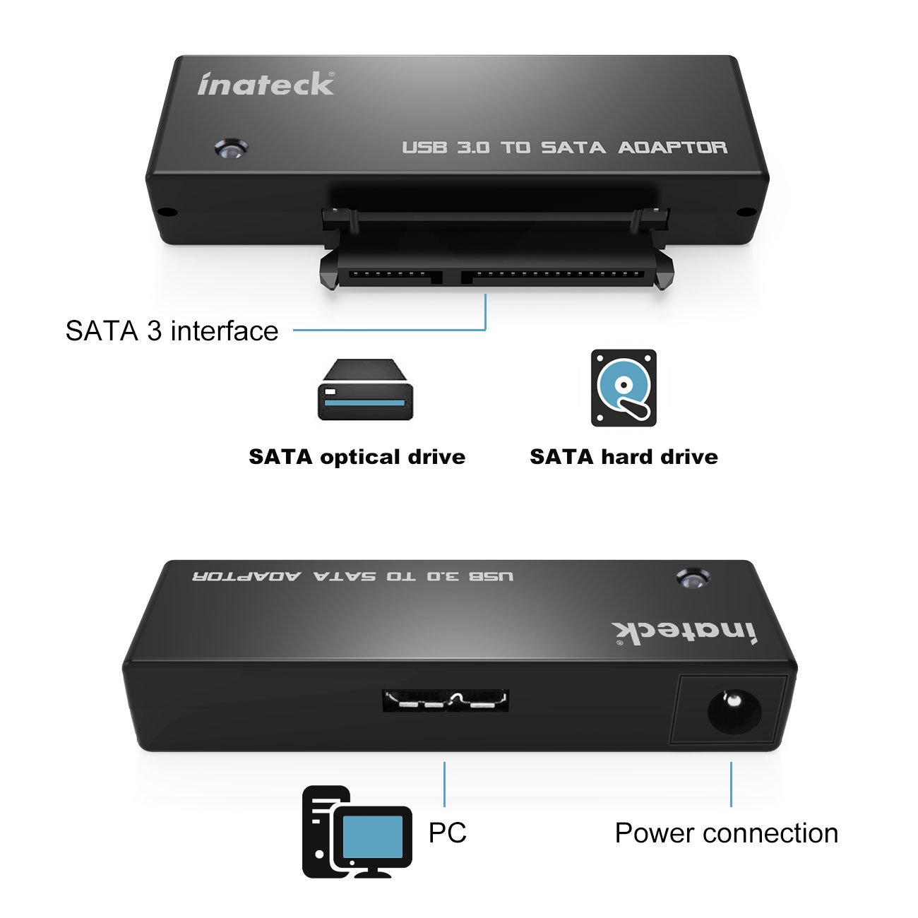 Inateck USB 3.0 to SATA III Hard Drive Adapter Converter for 2.5/3.5 Inch SSD and HDD, Power Adapter Included, UA1001