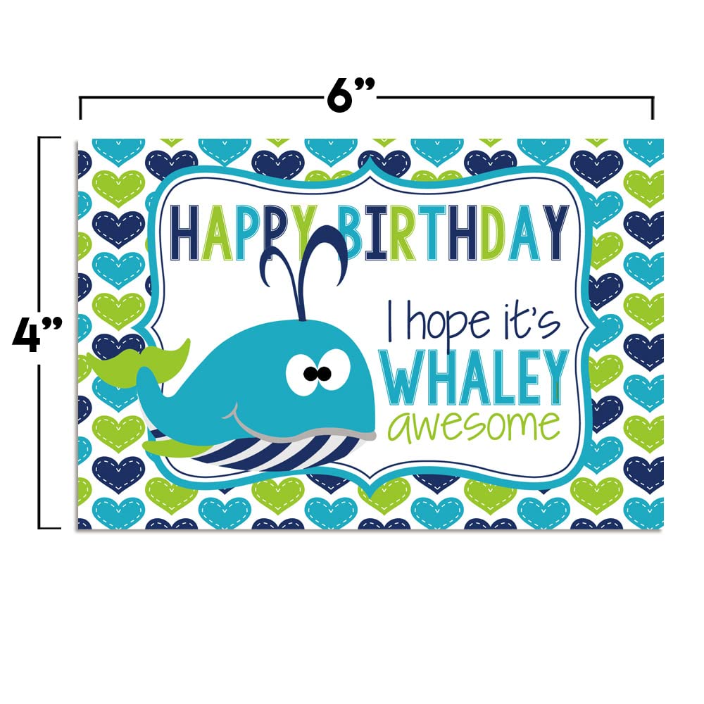 WHALEY Awesome Whale Themed Birthday Pun Themed Single (1) All Occasion Blank Birthday Card To Send To Friends & Family, 4"x 6" (when folded) Fill In Greeting Note Card by AmandaCreation