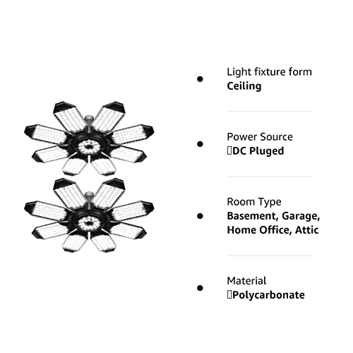 AUDLES 8+1 LED Garage Light, 260W LED Shop Light, E26/E27 Super Bright Deformable Ceiling Light Garage Lighting, Bay Light, Attic Light, Basement Light 2PK