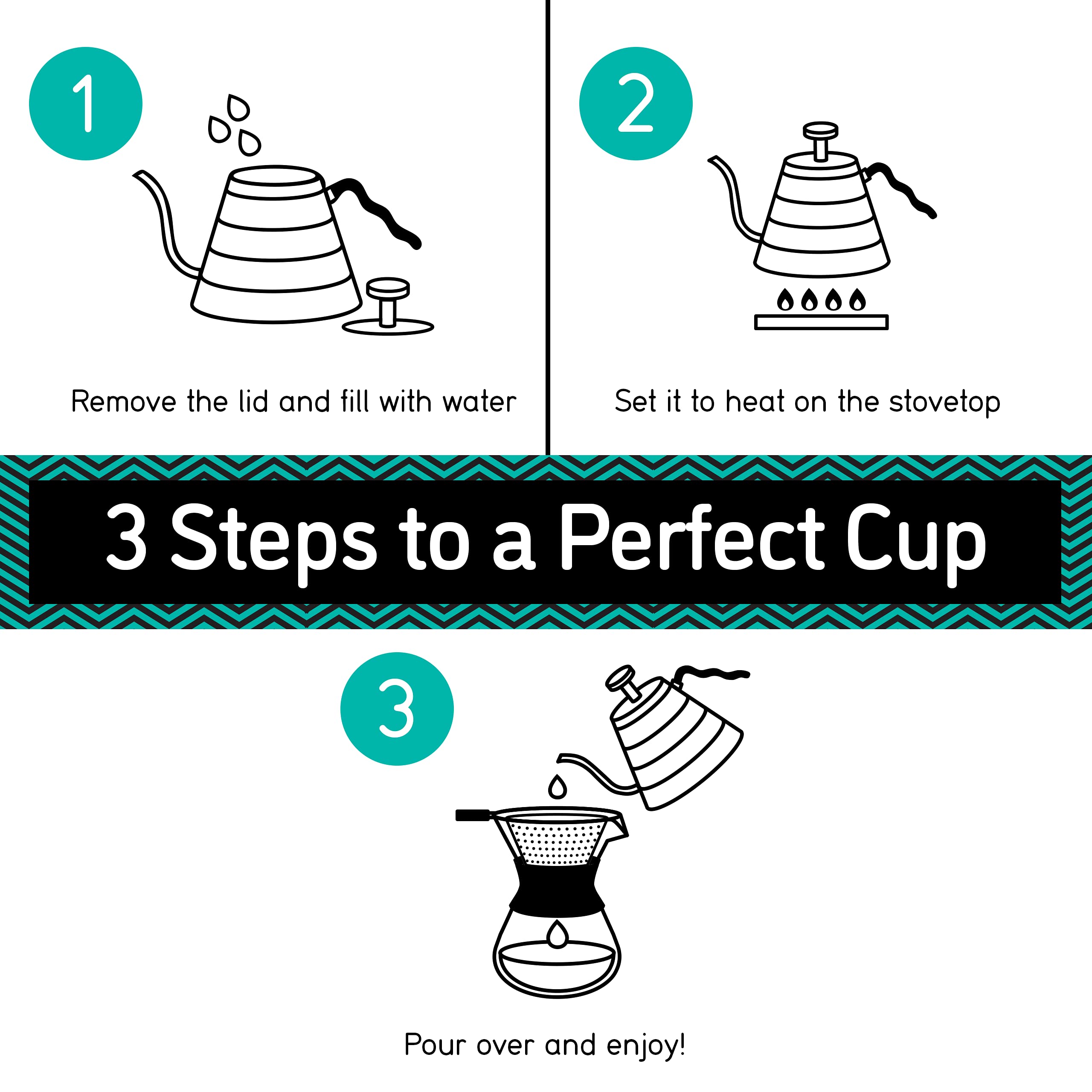 Coffee Gator 34oz Stainless Steel Gooseneck Kettle with Thermometer, 4 Cup