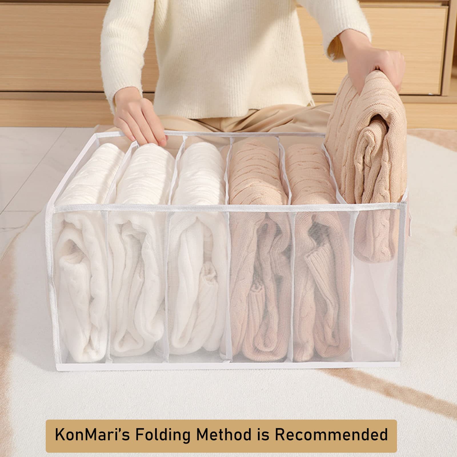 CulRun Wardrobe Clothes Organizers, Foldable 6 Grids Wardrobe Organizer, Portable Clothes Drawer Organizors, Washable Wardrobes Storage Organizer for Sweats, Shirt, Legging, Skirts, Socks, 3PCS, White