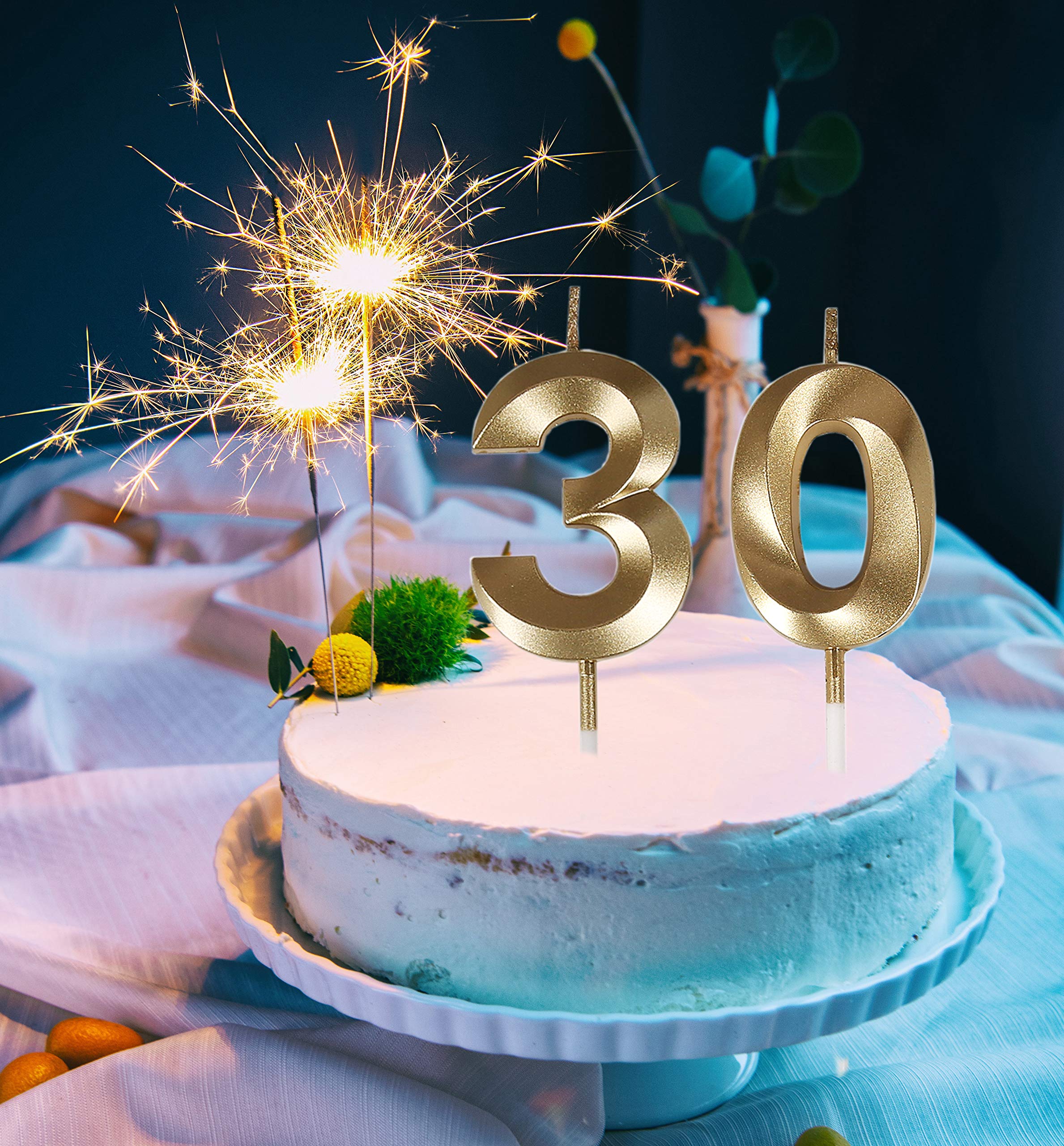 Bailym 30th Birthday Candles,Gold Number 30 Cake Topper for Birthday Decorations Party Decoration