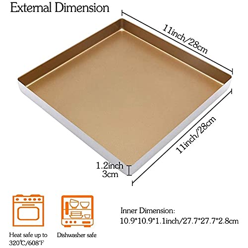 BaRdzo Non-Stick 11 Inch Square Nonstick Pizza Pan Cake Pan Carbon Steel Baking Tray Bread Biscuits Cookware Oven Tray Pastry Tool