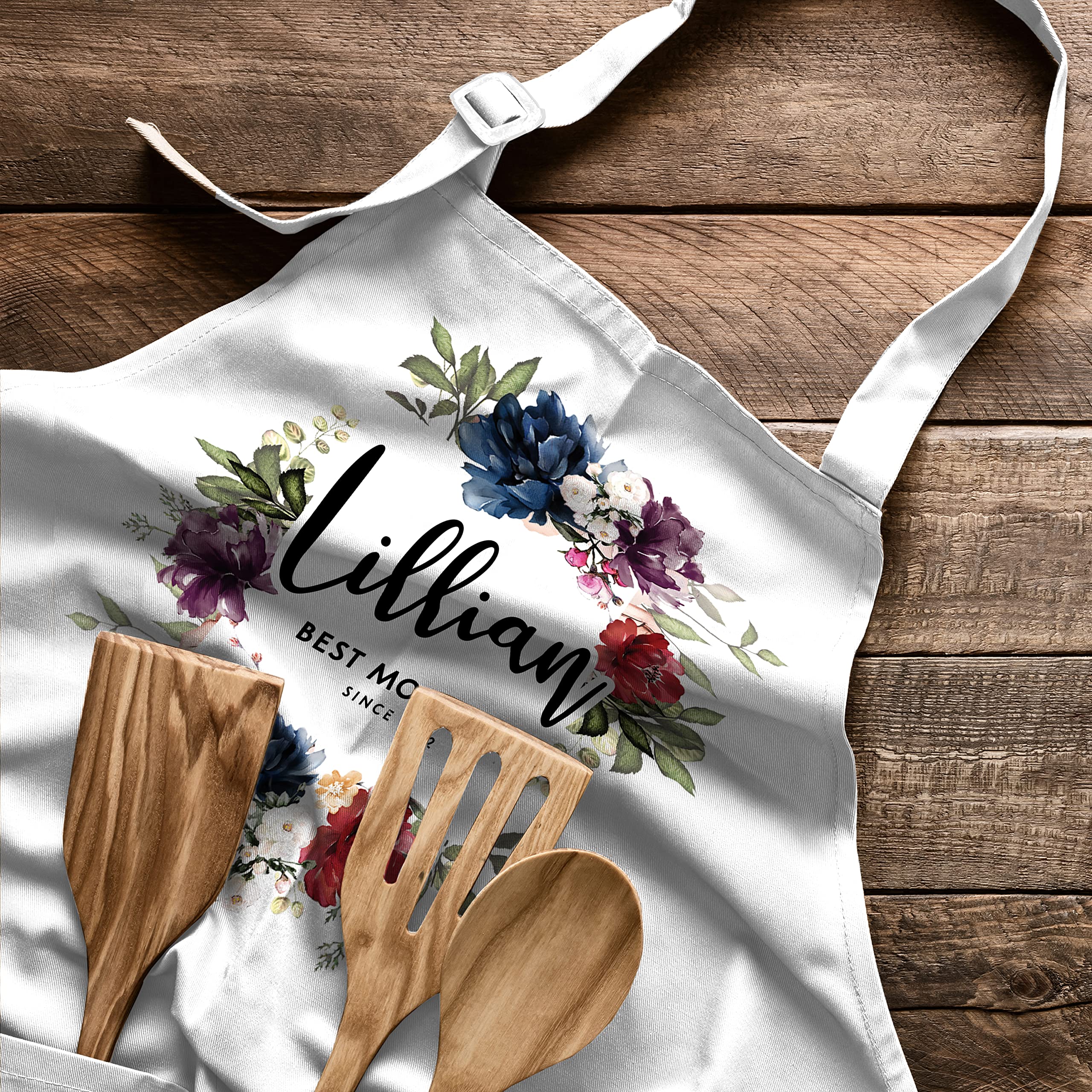Artist Unknown Personalized Floral Kitchen Aprons Gifts for Women - 6 Design Options, Customized White Chef Apron