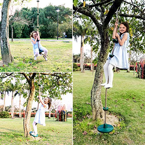 Climbing Rope with Platforms and Disc Swing Seat Set Playground Accessories Including Bonus Hanging Strap & Carabiner