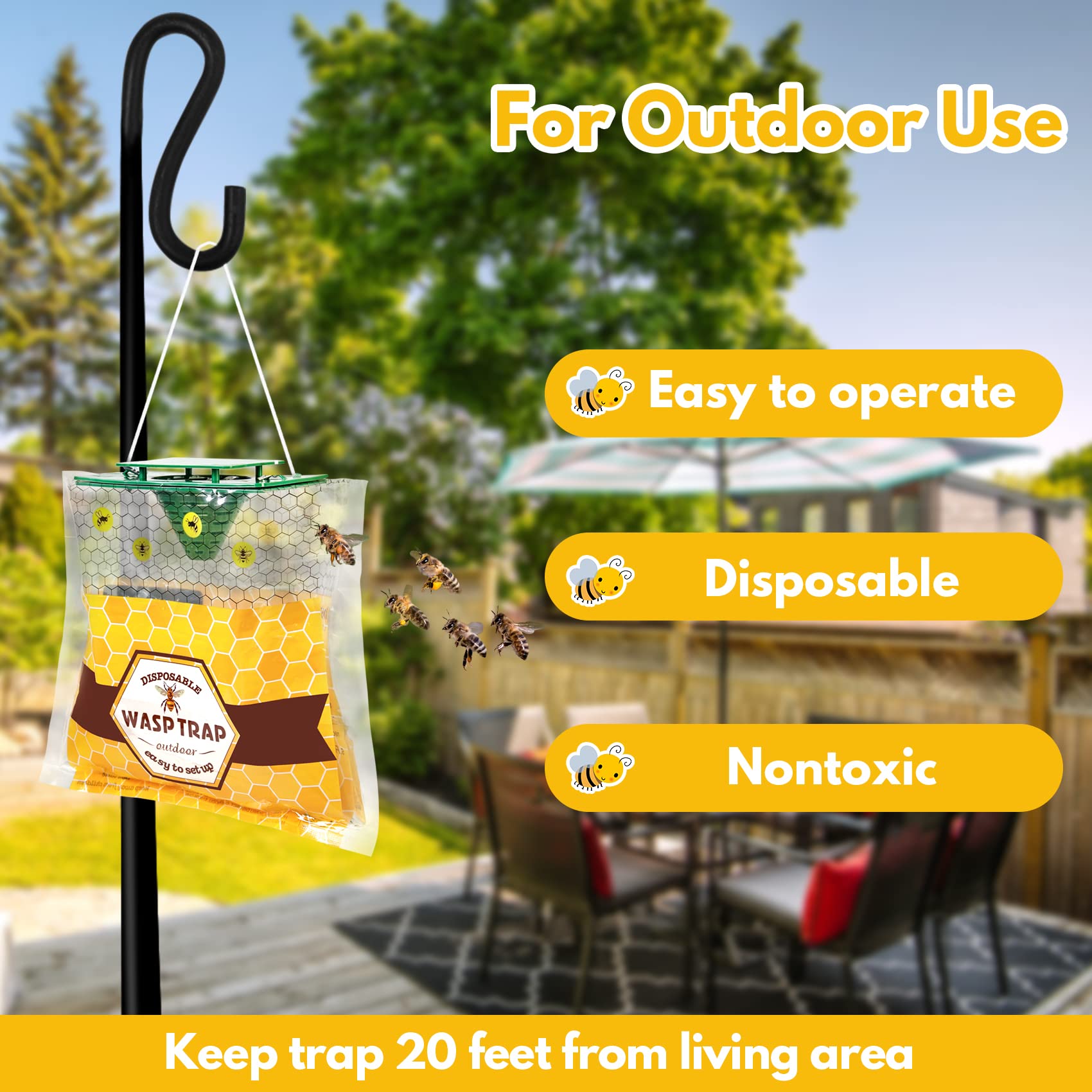 8 Pack Disposable Wasp Traps Outdoor Hanging Bags, Carpenter Bee Traps for Outside, Hornet Trap, Yellow Jacket Traps, Bee Catcher