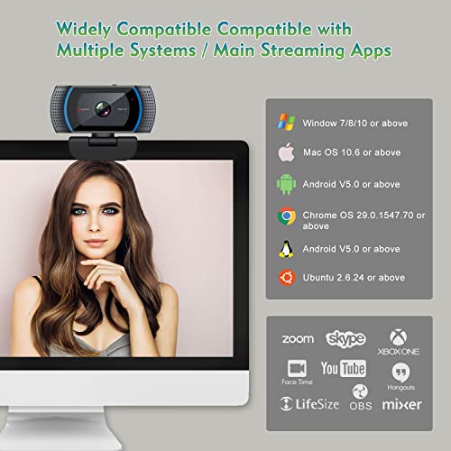 Angetube Webcam with Microphone and Privacy Cover,PC Camera Autofocus Webcam,1080P USB Web Camera with Software Control for Mac and Windows, PC Computer Camera Compatible with Zoom/Skype/Teams/OBS