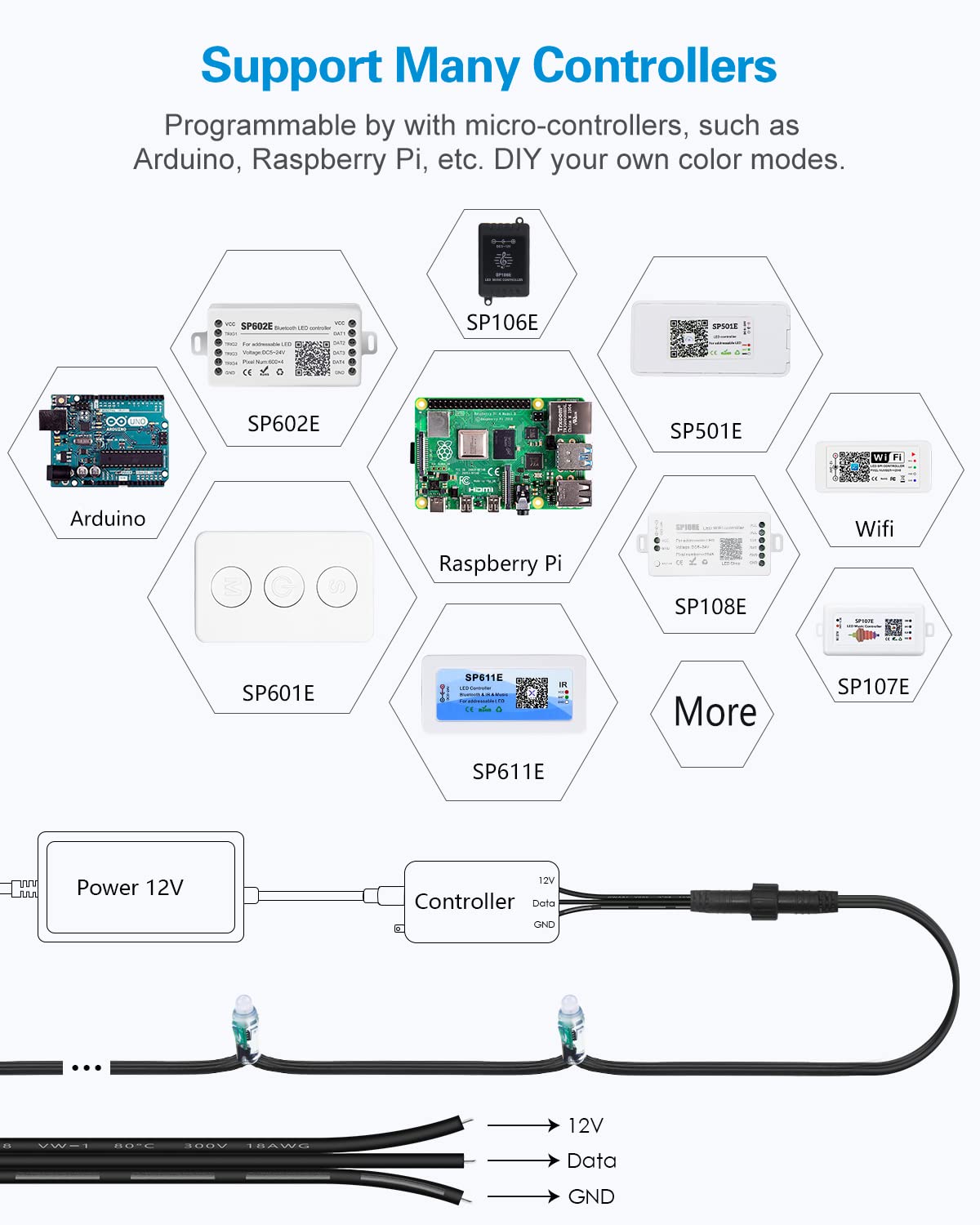 ALITOVE WS2811 12V LED Pixels 12mm 8 inch Spacing 50 LEDs Addressable RGB LED Bullet String Lights Diffused Digital Dream Color Programmable Module Lights Waterproof IP68 with 3pin ALT-Connector