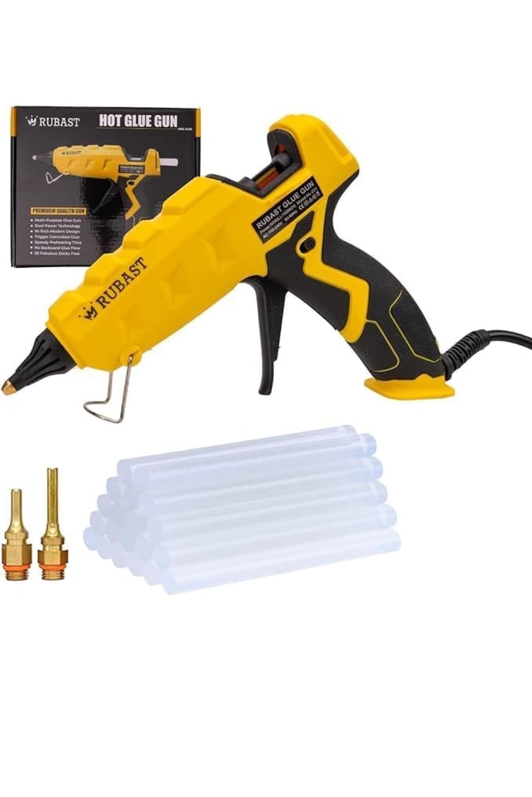 Full Size Heavy Duty Industrial Hot Glue Gun, 60/100w Dual Power & Dual Nozzle, Free 20 Glue Sticks Pack (15×11cm)- High Heating Temp Glue Gun Suitable for DIY Arts,Crafts,Home Repairs-USA Plug