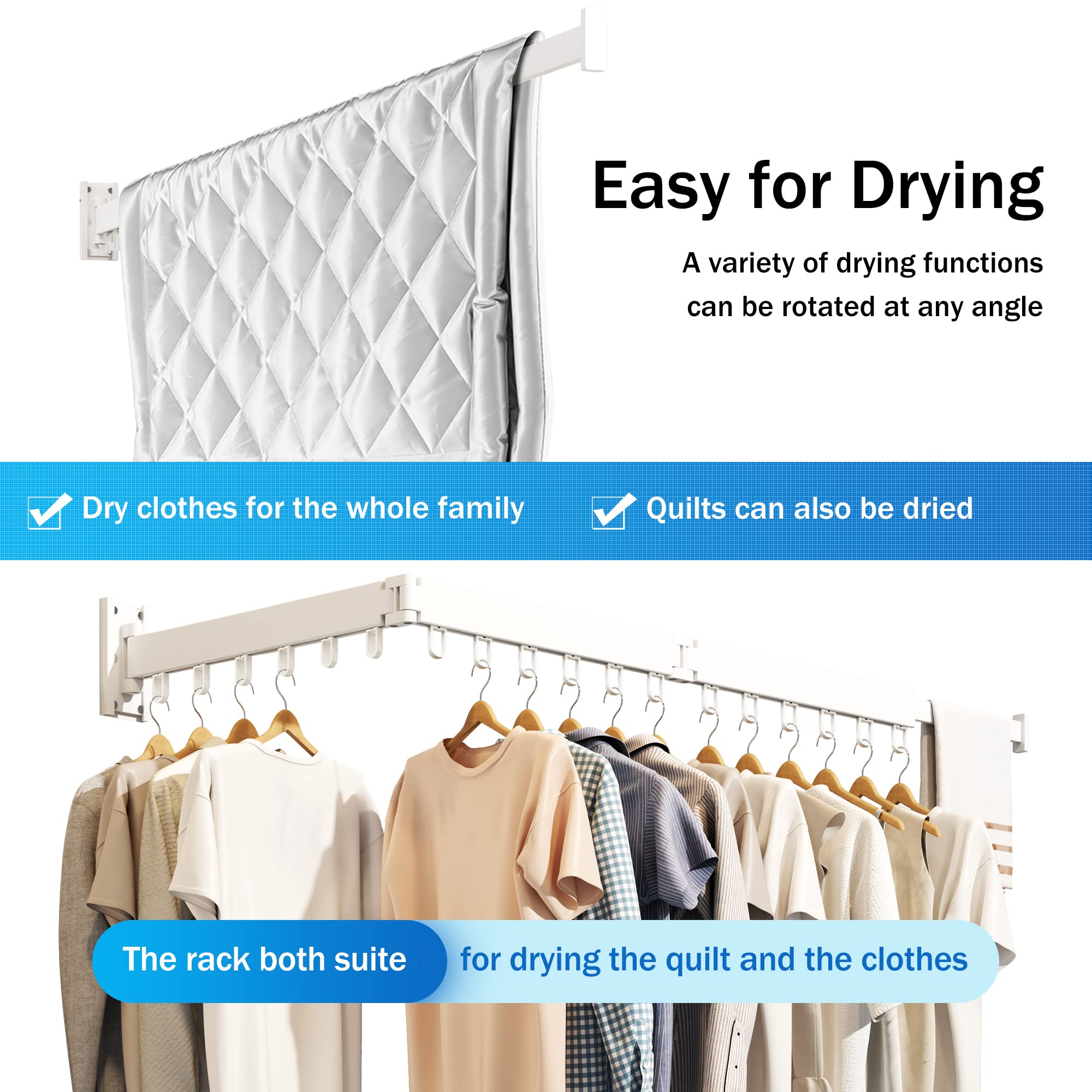 BOQORAD Wall Mounted Drying Rack,Clothes Drying Rack,Laundry Drying Rack,Collapsible Drying Racks for Laundry,Retractable Drying Rack Clothing,Clothes Dryer Rack,Clothes Hanging Rack