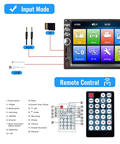 Car Radio Double Din Car Stereo, Rimoody 7 Inch Touch Screen Car Radio with Bluetooth Mirror Link USB FM Radio Audio Receiver Head Unit with Backup Camera Remote Control