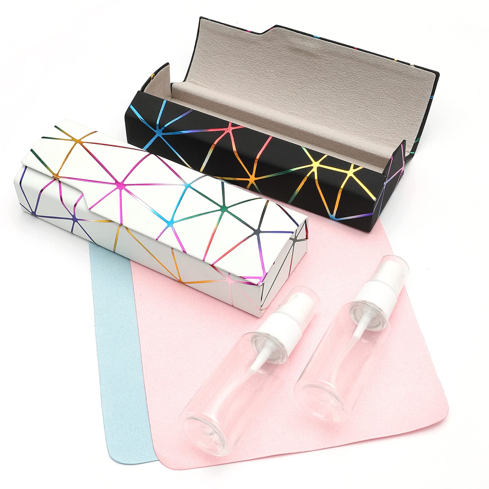 Abwuulq- lattice dazzling glasses case,Portable protective case for glasses,Fashion glasses rigid cover,unisex (Black + white)