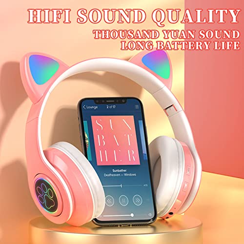 Bluetooth Headphones Over-Ear Cat Ear Wireless Headset with LED Flashing, Noise Cancelling Headphones Lightweight Head-Mounted Wireless Headphones with Hifi Stereo, Deep Bass, Cool Stuff (Black)