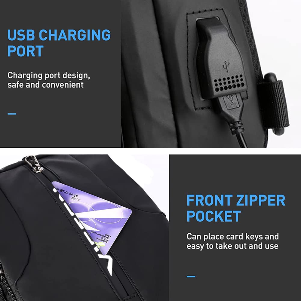 Anti Theft Sling Bag Shoulder Crossbody Backpack Chest Bag for Men Women Multipurpose Waist Pack with USB Charging Port (Grey)