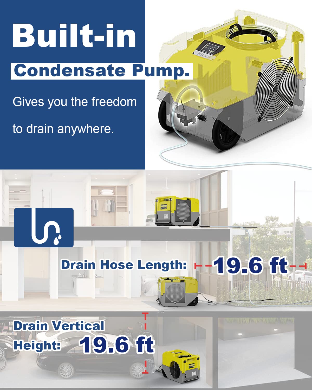 ALORAIR Smart WiFi Dehumidifier, 264 PPD High Performance, Commercial Dehumidifier with Pump, Compact, Portable, Industrial dehumidifier for Disaster Restoration, Yellow