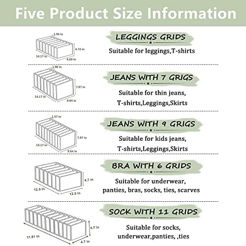 DacDark Wardrobe Clothes Organizer, 7 Grids Jeans Compartment Storage Box Closet, Folding Drawer For Clothing Mesh Separation, Transparent Divider For Stacking Pants Organizer Leggings