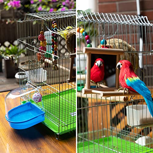 Bird Perches Parakeet Cage Accessories - Natural Wooden Parrot Stand Branch Budgie Bath Mirror Hammock Winter Warm Hanging Nest Hut Cockatiel Water Feeder Dispenser