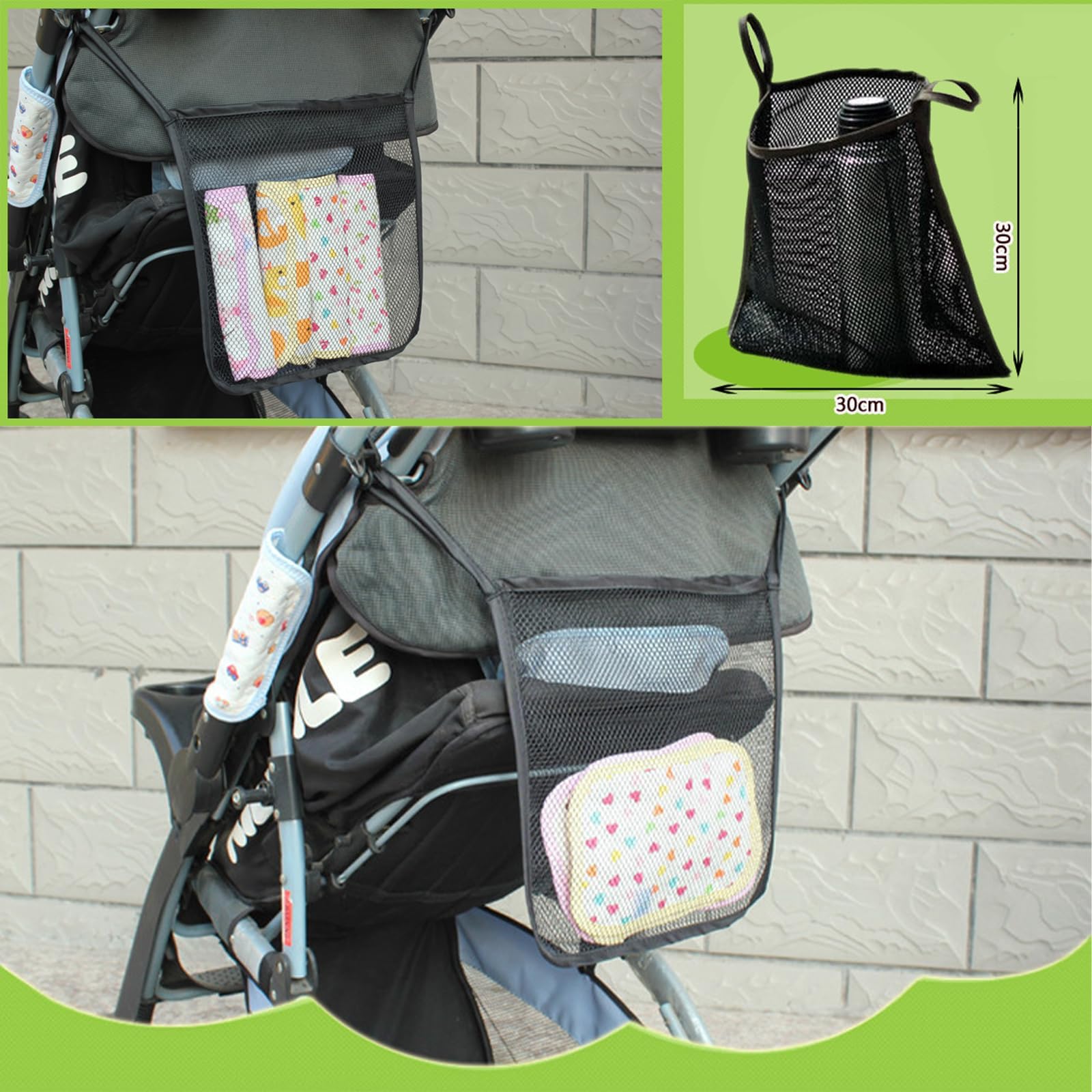 Alovexiong 2 Pack Portable Universal Multi Function Baby Stroller Hanging Bag, Accessory Mesh Organizer Net Bag, Food Storage Container Bag,Stroller Hanging Storage Net Bag,Toy Storage