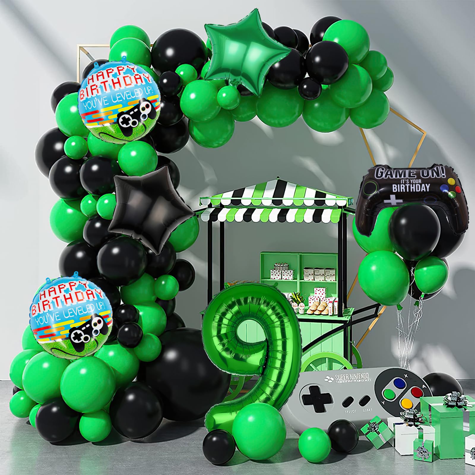 6Pcs Video Game Balloons, Video Game Controller Birthday Number Mylar Foil Balloon, Video Game Party Supplies Game On Birthday Decorations (9th)
