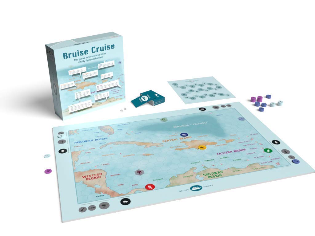 Bruise Cruise: The Board Game. 2-4 Players, a Humorous Strategy Game of Caribbean Cruising and Naval Warfare Set in The Year 2042.