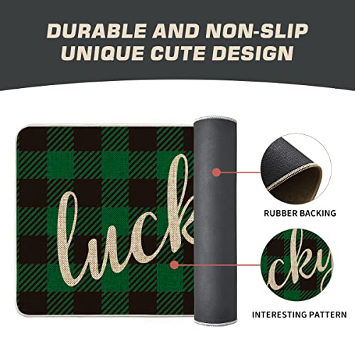 Artoid Mode Buffalo Plaid Lucky Clover Shamrock Decorative Doormat, Seasonal Spring St. Patrick's Day Holiday Low-Profile Floor Mat Switch Mat for Indoor Outdoor 17 x 29 Inch