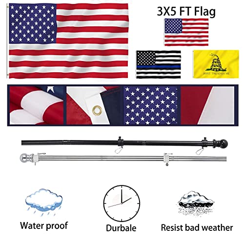 American flag with pole,Flag poles kit for 3 x 5 Flags Holder,Including 100% Polyester Flags, 6 FT stainless steel No Tangle Spinning Pole and 2-Position Flag Pole Bracket(American flag)