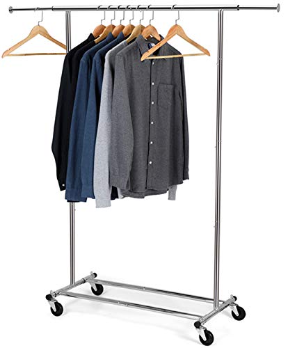 Auledio Clothes Garment Rack, Commercial Grade Clothes Rolling Heavy Duty Storage Organizer on Wheels with Adjustable Clothing Rack , Holds up to 200 lbs, Chrome (One Head)