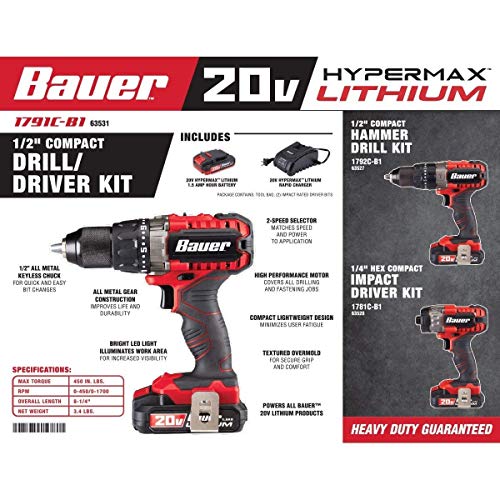 Bauer 20V Hypermax Lithium 1/2 in. Drill/Driver Kit